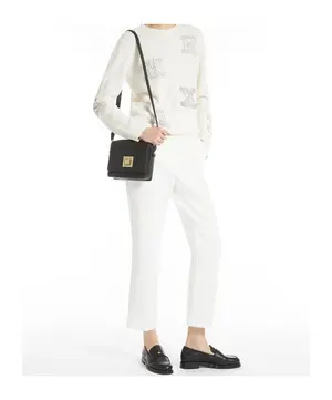 Max Mara Cashmere Long-sleeved Sweater With Embellished Lettering - White