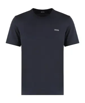 Zegna Logo Embroidered Crewneck T-shirt - Black