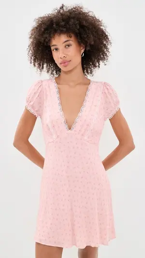 LoveShackFancy Yasmin Mini Dress With Pintuck Accents And Scalloped Lace Trim