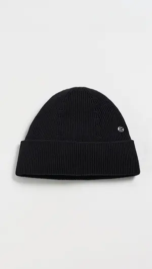 Acne Studios Krivi Ribbed Knit Beanie With Silver-tone Logo Button - Black
