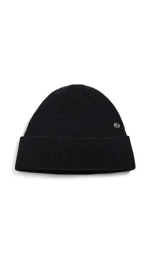Acne Studios Krivi Ribbed Knit Beanie With Silver-tone Logo Button - Black