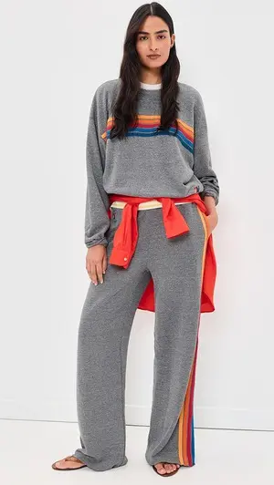 Aviator Nation 5 Stripe Wide Leg Sweatpants