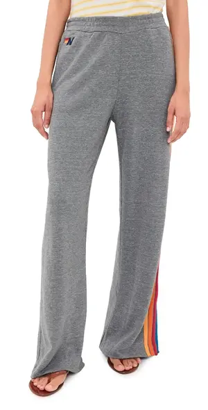 Aviator Nation 5 Stripe Wide Leg Sweatpants - Heather Grey