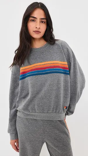 Aviator Nation 5 Stripe Relaxed Crew Sweatshirt