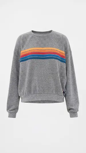 Aviator Nation 5 Stripe Relaxed Crew Sweatshirt