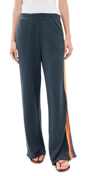 Aviator Nation 5 Stripe Wide Leg Sweatpants - Charcoal