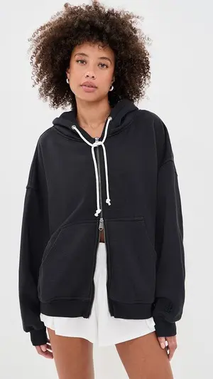 Free People Final Call Zip Up Hoodie - Black