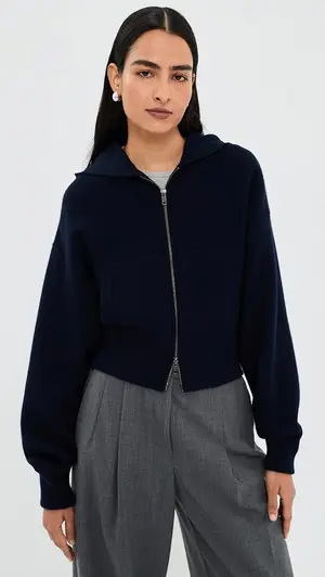 LISA YANG Lilia Hooded Zip Cardigan - Navy