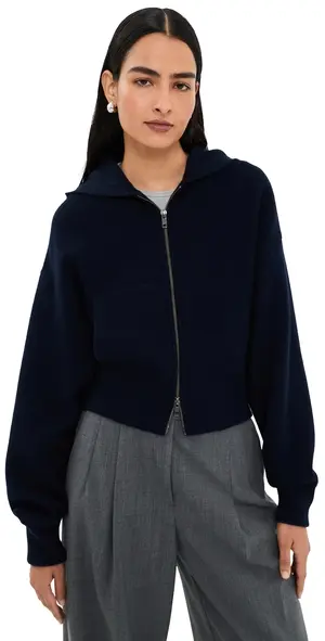 LISA YANG Lilia Hooded Zip Cardigan - Navy