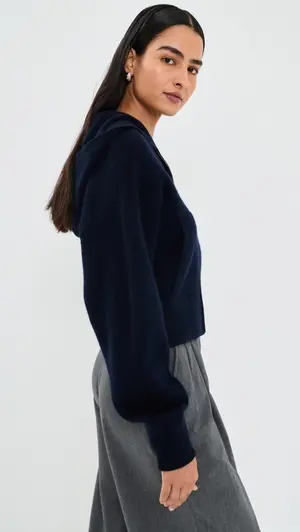 LISA YANG Cashmere Hooded Zip Cardigan - Navy