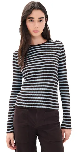 LA LIGNE Striped Fitted Sweater - Chocolate/sky