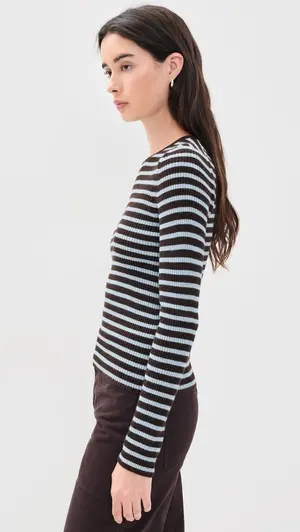LA LIGNE Striped Fitted Crew Neck Sweater