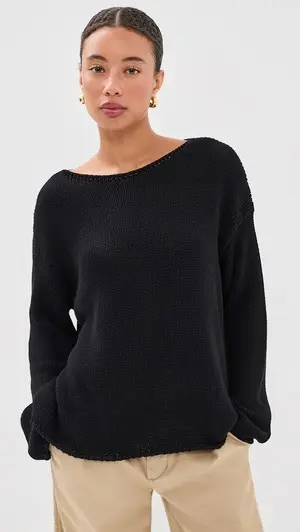 Another Tomorrow Draped Knit Sweater - Black
