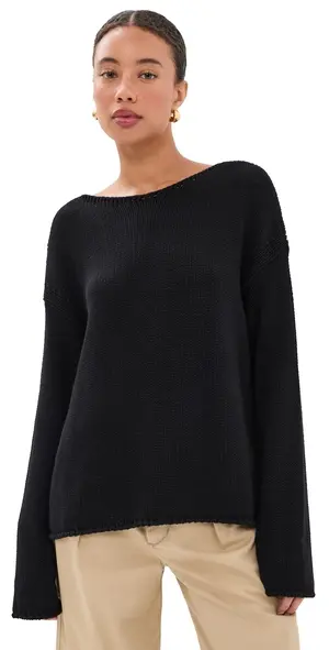 Another Tomorrow Draped Knit Sweater - Black
