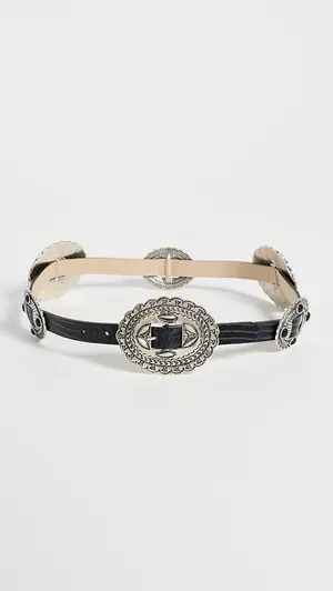 L'Agence Rocha Western Concho Belt - Black Lizard Embossed