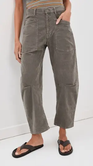 NILI LOTAN Shon Barrel Pants In Corduroy - Sage Grey