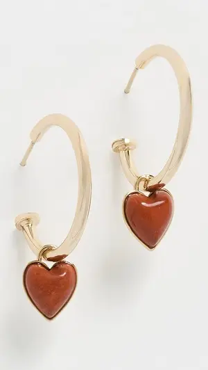 JENNIFER FISHER Puffy Heart Charm Huggie Hoop Earrings - Red Jasper