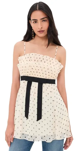 Zimmermann Pleated Frill Camisole With Polka Dot Print - Cream Dot