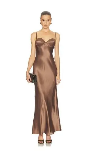 L'Agence Sayla Bias Cut Maxi Dress In Taupe - Cardamom