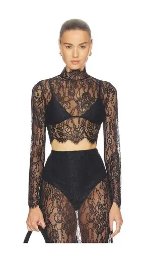 L'Agence Henriette Lace Long Sleeve Top - Black