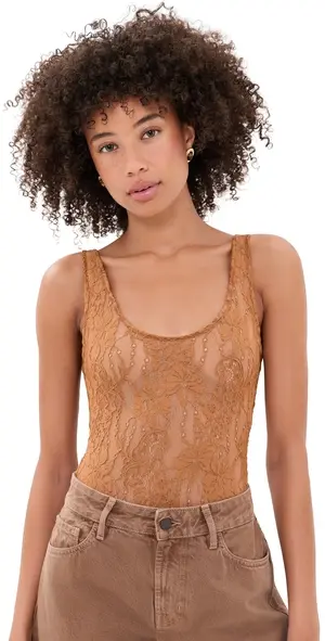 Zimmermann Lace Scoop Neck Bodysuit - Camel