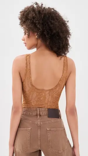 Zimmermann Lace Scoop Neck Bodysuit - Camel