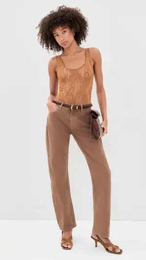 Zimmermann Lace Scoop Neck Bodysuit - Camel