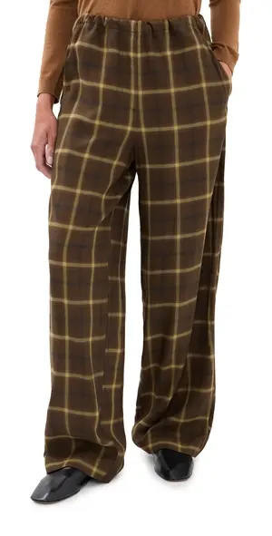 Co Drawstring Plaid Wide-leg Trousers - Chocolate
