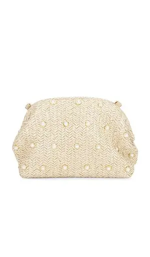 OLGA BERG Kaia Studded Woven Clutch In Neutral