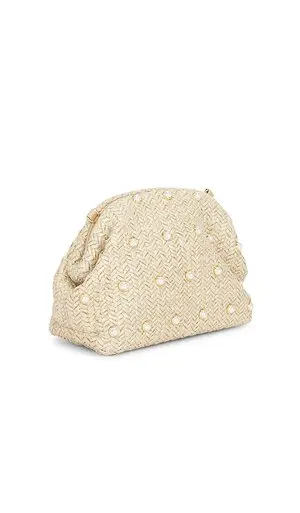 OLGA BERG Kaia Studded Woven Clutch In Neutral