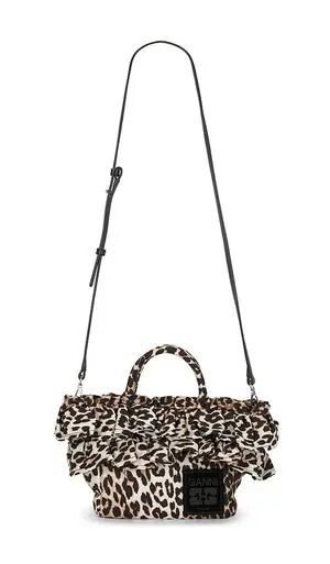 GANNI Mini Shopper Ruffle Print In Brown