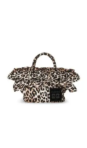 GANNI Mini Shopper Ruffle Print In Brown