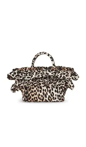 GANNI Mini Shopper Ruffle Print In Brown
