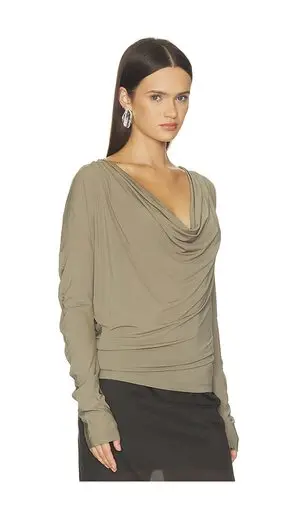 Helmut Lang Cowl Long Sleeve Top In Grey