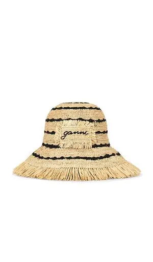 GANNI Stripe Raffia Bucket Hat In Multi - Multicolour