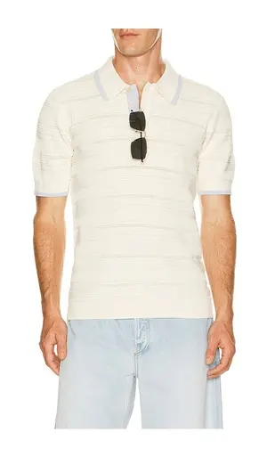 Scotch & Soda Structured Knitted Regular Fit Polo In Cream