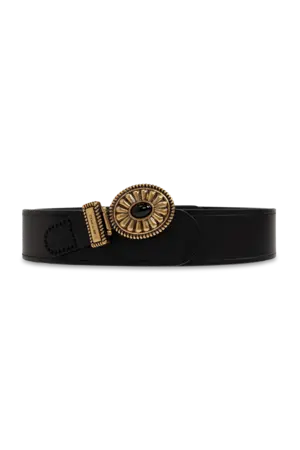 Etro Wide Leather Belt With Embellished Buckle - Black
