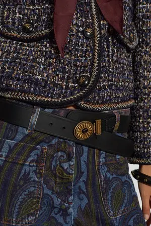 Etro Wide Leather Belt With Embellished Buckle