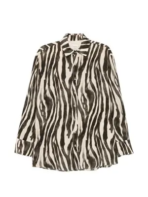 ALYSI Zebra Print Button-up Shirt - Black