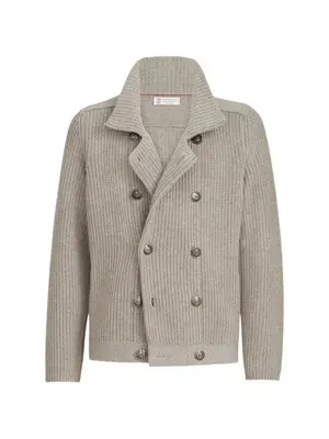 Brunello Cucinelli Ribbed Shawl Collar Double-breasted Cardigan