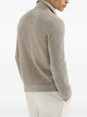 Brunello Cucinelli Ribbed Shawl Collar Double-breasted Cardigan