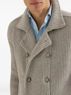 Brunello Cucinelli Ribbed Shawl Collar Double-breasted Cardigan