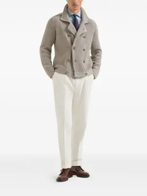 Brunello Cucinelli Ribbed Shawl Collar Double-breasted Cardigan