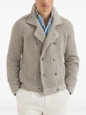 Brunello Cucinelli Ribbed Shawl Collar Double-breasted Cardigan