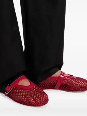 Alaïa Fishnet Ballet Flats With Buckle Detailing - Red