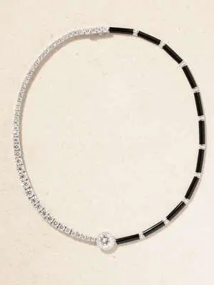 Nikos Koulis Oui 18-karat White Diamond And Enamel Necklace - Gold