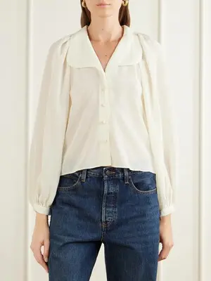 FRAME Gala Silk-crepe De Chine Blouse - Neutrals