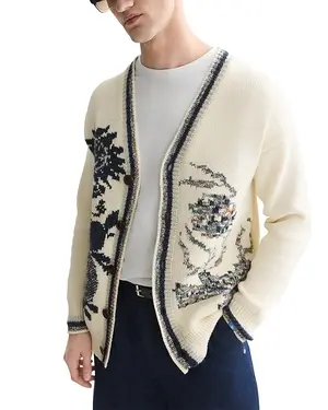 Scotch & Soda Intarsia Knit Flower Cardigan Sweater - Eggnog