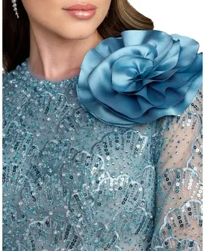 Mac Duggal Embroidered Long Sleeve Flower Detail Gown
