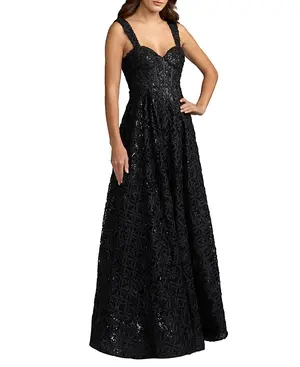 Mac Duggal Sleeveless Sweetheart Floral Tulle A Line Gown - Black